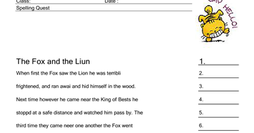 ENGLISH FOR KID: Missing Letter worksheet : The Fox and the Lion