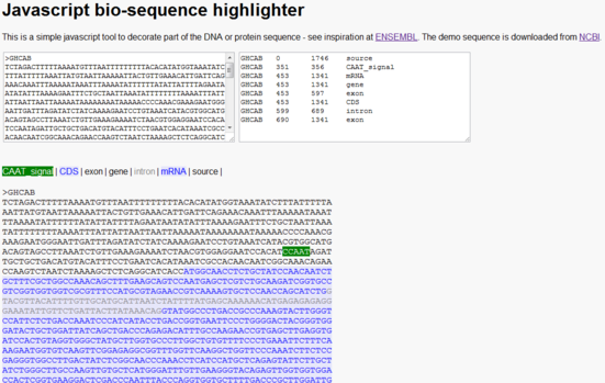 GitHub - tanghaibao/dna-pygments: Javascript code to highlight features in biological sequences