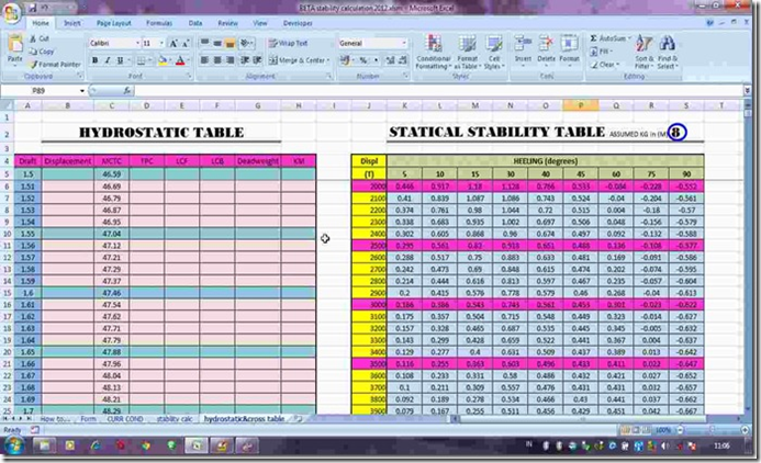 Excel Stability Calculate Untuk Semua Kapal