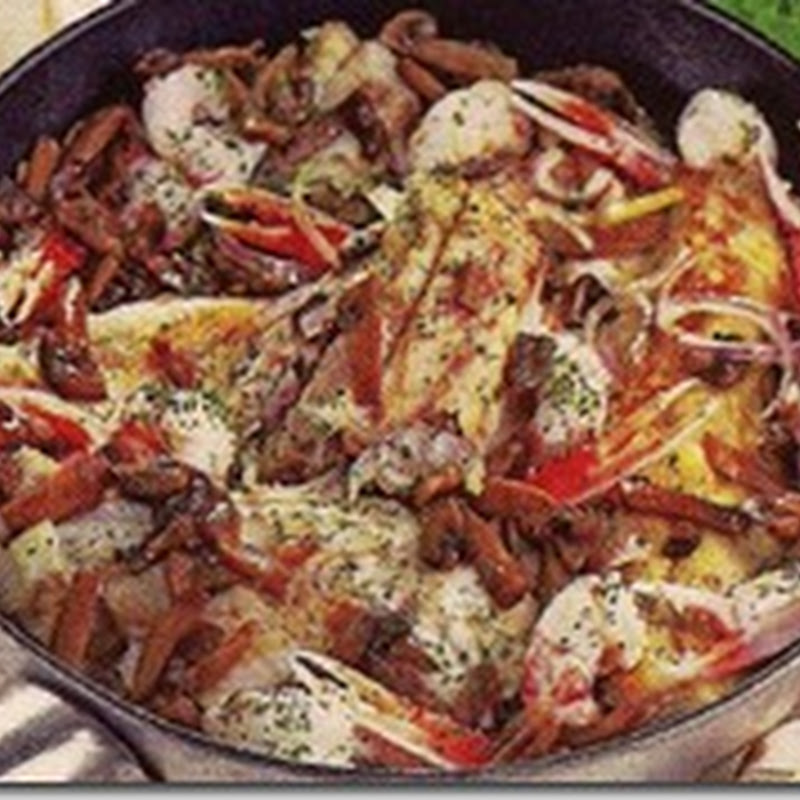 Cefali con funghi e scampi