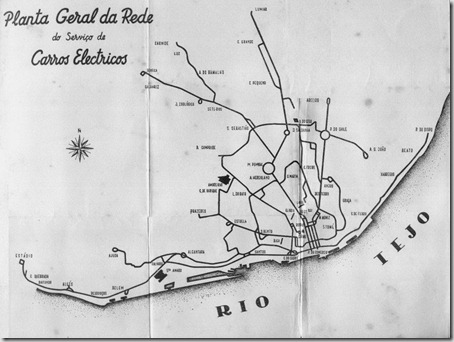 Mapa das carreiras de Eléctricos, em 1950