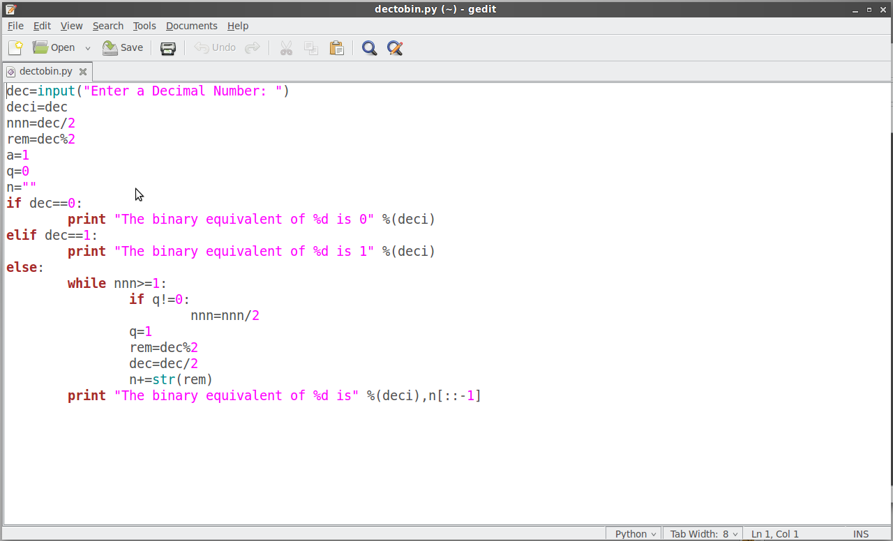 Python Palace Decimal To Binary