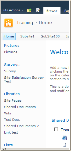 Sharepoint 2010 And 365 Tighten Up The Quick Launch Area Mike Smiths Tech Training Notes