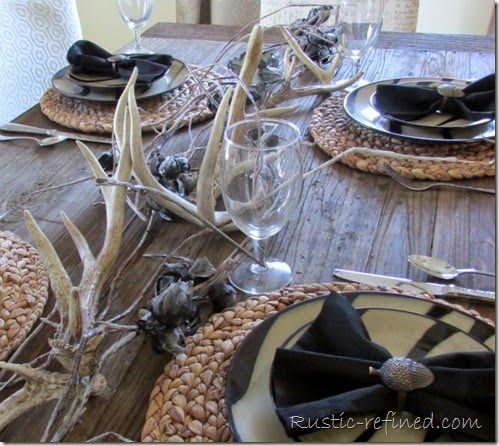 Antlers, Animal Print & Acorns Tablescape | Rustic & Refined