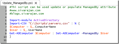 Update Managedby Attribute Powershell Script ~ Santhosh Sivarajan S Blog