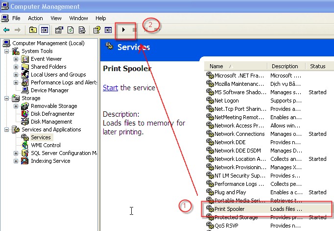 Sửa lỗi The print spooler service is not running WinXP
