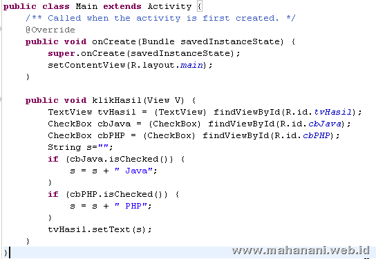 Fungsi CheckBox pada Aplikasi Android | mahanani