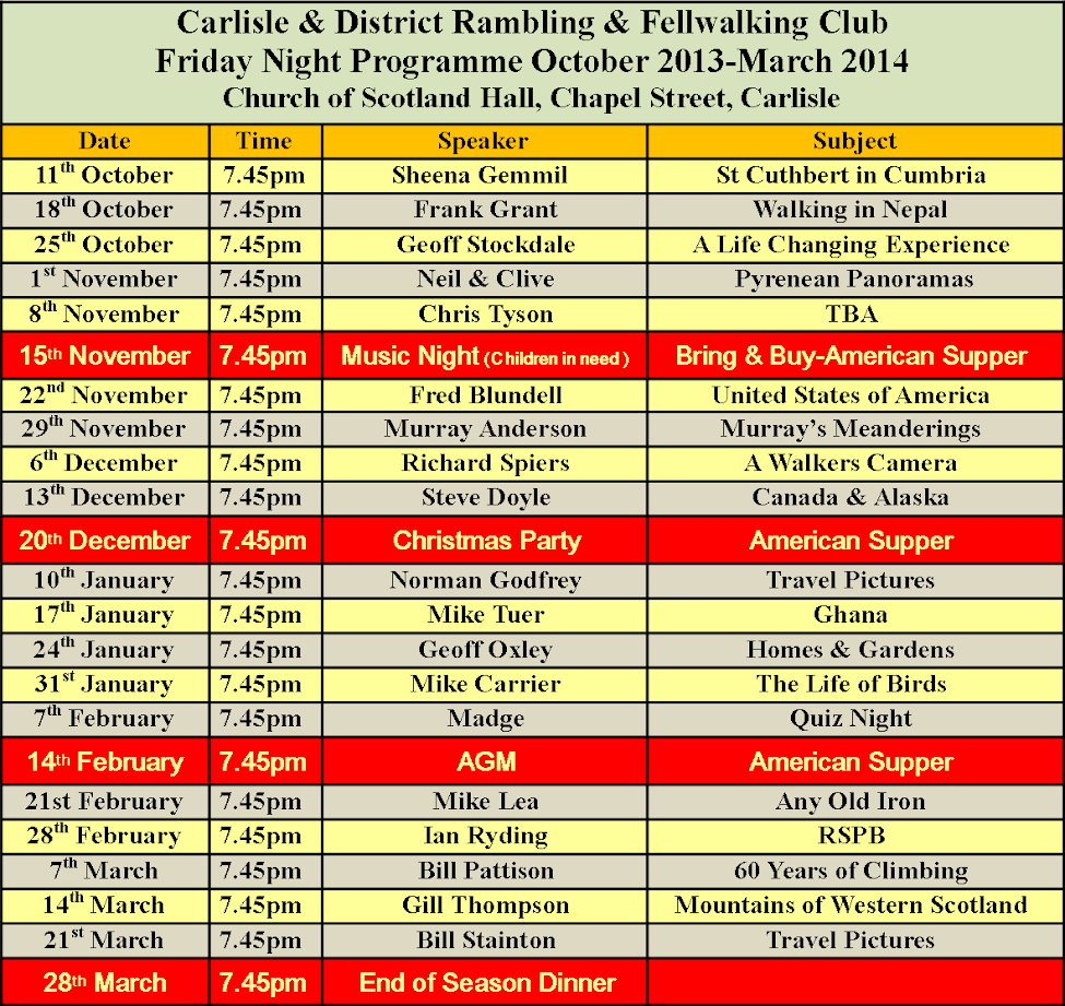 Carlisle and District Rambling and Fellwalking Club - Fridays
