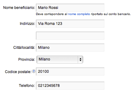 Inserire l'indirizzo per i pagamenti in AdSense - Guida di AdSense
