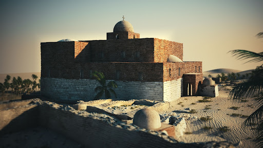 View of the Faras cathedral from the southeast. 3D reconstruction ...