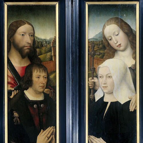 Twee vleugels van een drieluik met de stichter, Thomas Isaacq (?-1539/ ...
