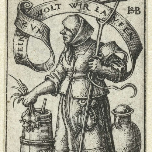 Boerin verkoopt haar produkten op markt, Hans Sebald Beham, 1510 - 1550 ...