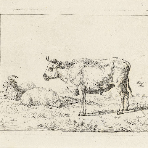 Geit, schaap en staande os, Frédéric Théodore Faber, 1806 - Rijksmuseum