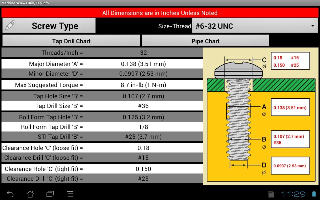 Machine Screws Drill/Tap Info - Android Apps on Google Play