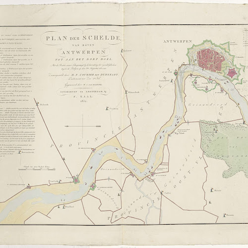 Kaart van de Schelde met de posities van de Nederlandse oorlogsschepen ...