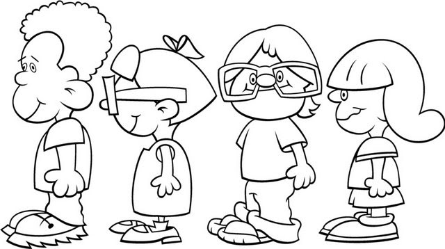 Pinto Dibujos: Fila de niños para colorear