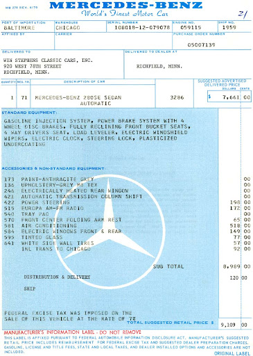 Mercedes Benz Invoice