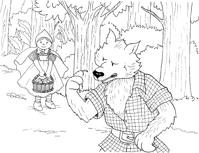 DIBUJOS DE CAPERUCITA Y EL LOBO PARA IMPRIMIR Y COLOREAR EL CUENTO