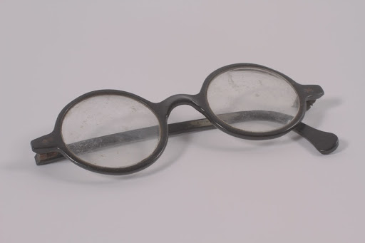 Black Bakelite circular eyeglasses worn by a Hungarian Jewish man on ...