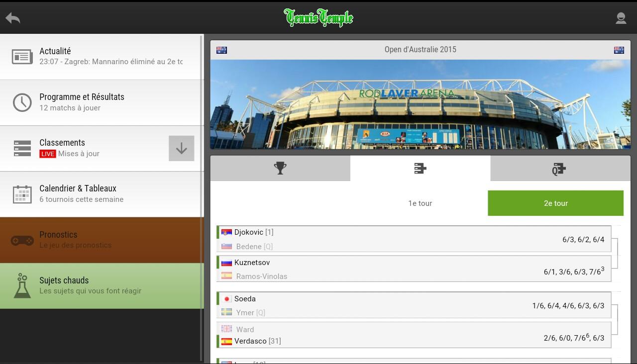 Tennis Temple Scores en direct – Applications Android sur Google Play
