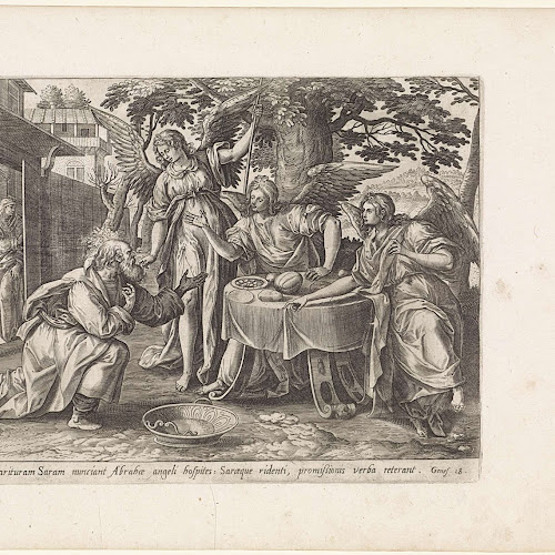 Abraham en de drie engelen, Adriaen Collaert (attributed to), after ...