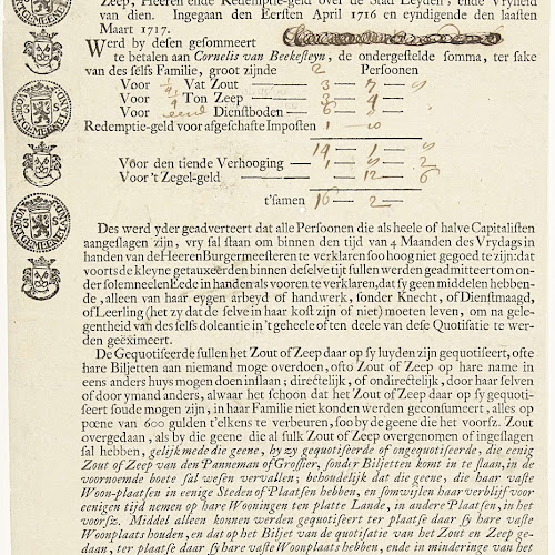 Sommatie tot het betalen voor zout, zeep, etc. aan de stad Leiden, 1716 ...