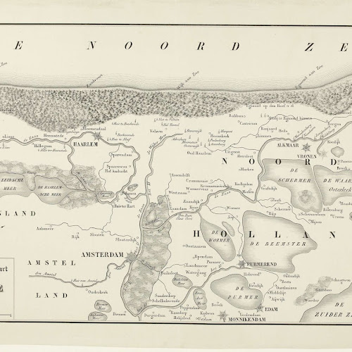 Historische kaart met de loop van de rivier de Zaan in de 12e en 13e ...
