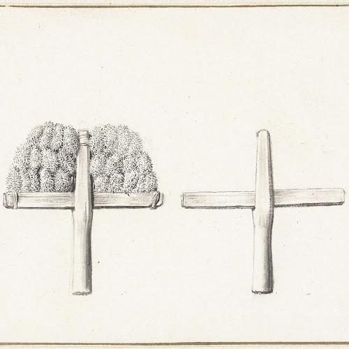 De lakenfabricage: een wolkam, met en zonder kaarde, Willem van Mieris ...