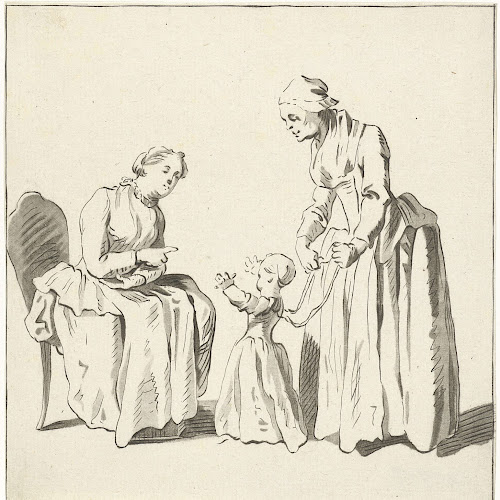 Lopend kind bij twee vrouwen, Benjamin Martini, after Cornelis Troost ...